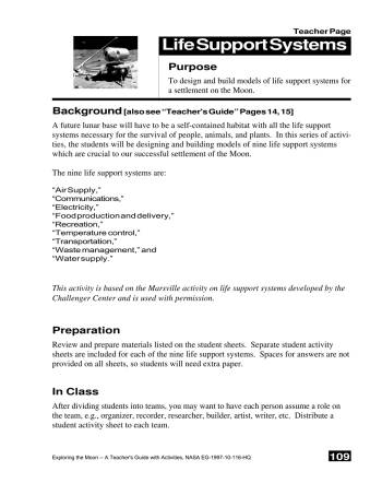 Life Support Systems :: Resources :: Ascend Learning Experience