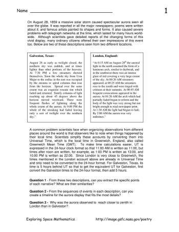 Space Math I -- Problem 1, Aurora Timeline :: Resources :: Ascend Learning Experience