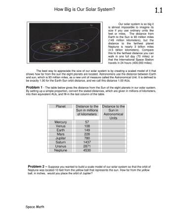 Scale of the Solar System :: Resources :: Ascend Learning Experience
