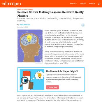Science Shows Making Lessons Relevant Really Matters :: Resources :: Ascend Learning Experience
